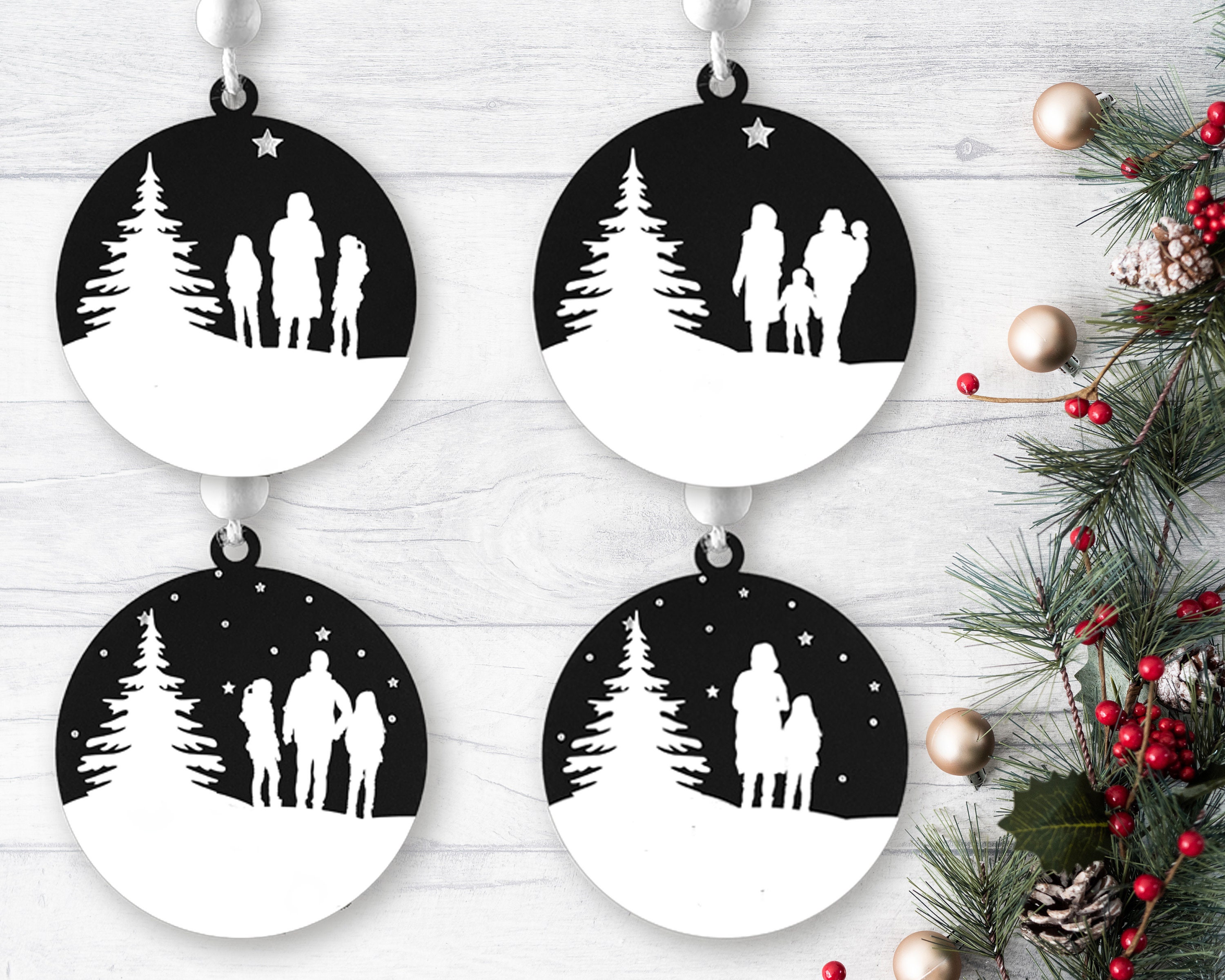 Family Silhouette Ornament SVG Bundle With Multiple Family Types. Laser ...