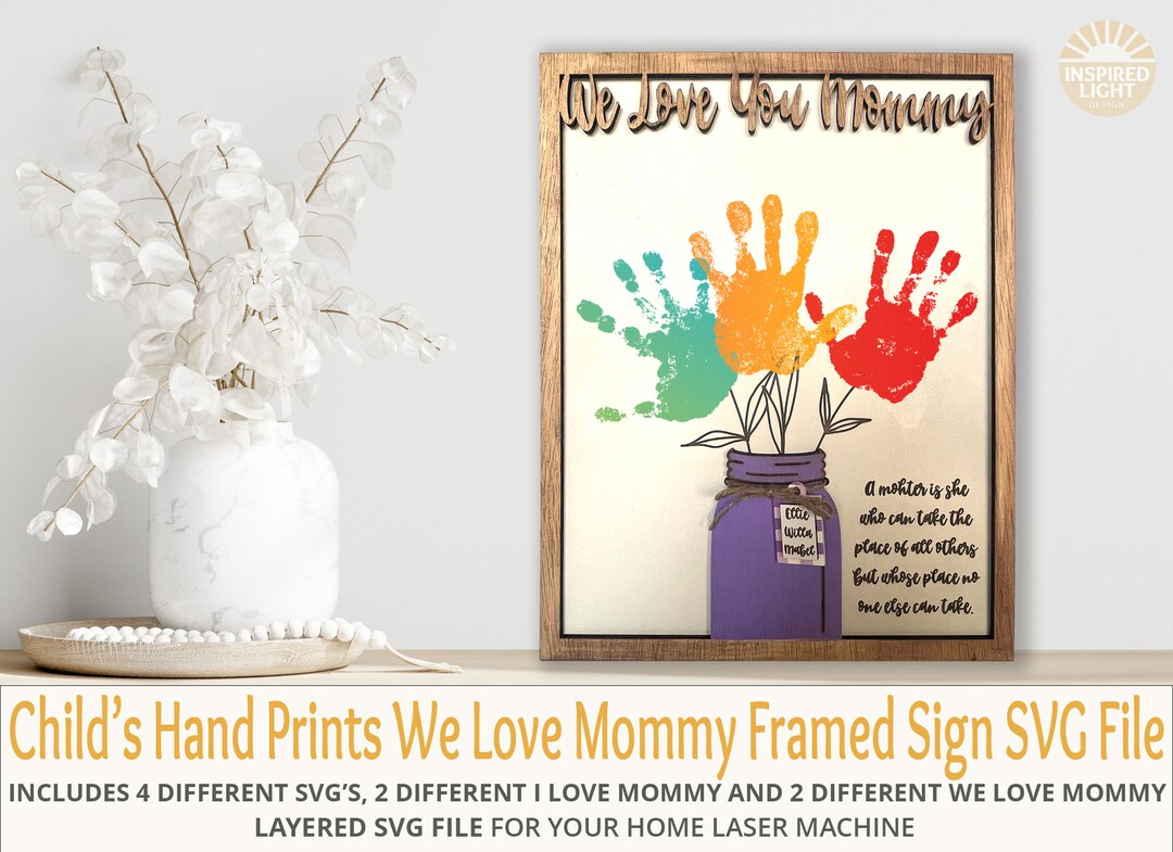 Framed DIY Child's Hand Print Sign SVG File, 4 File Options, Mother's ...