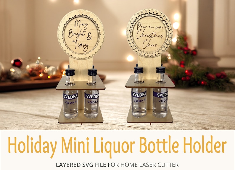 Holiday Mini Liquor Bottle Gift Holder SVG File - Etsy