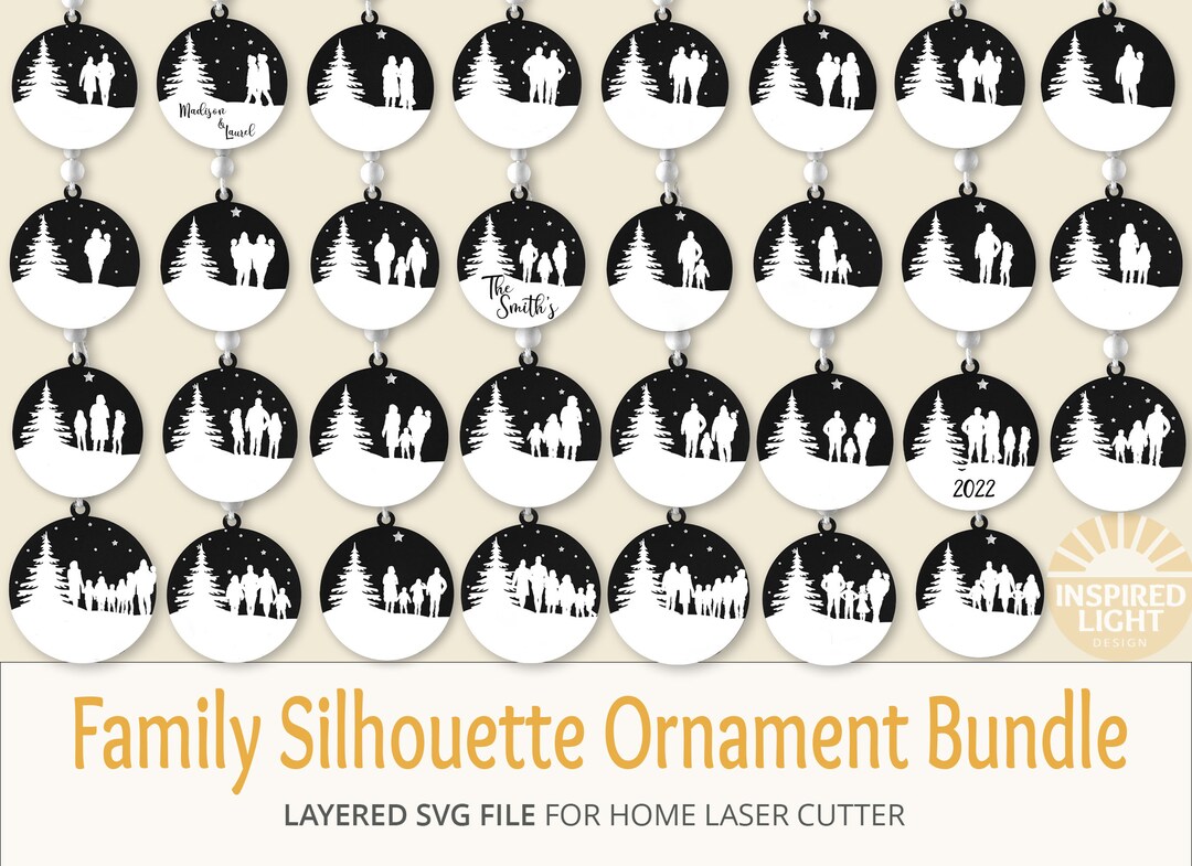Family Silhouette Ornament SVG Bundle With Multiple Family Types. Laser ...