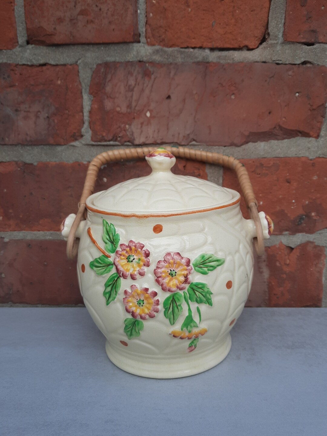 Vintage Arthur Wood English Pottery Biscuit Barrel Painted Flower ...