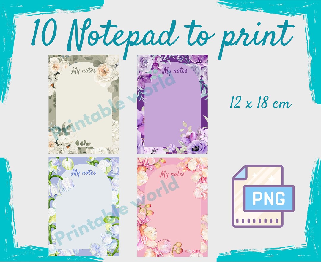 10 Printable Notepads Vintage Memo Pad Notepad Planner Watercolor ...