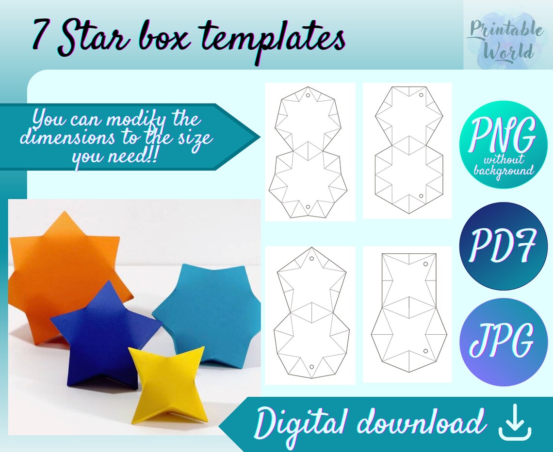 7 Star Box Template, Star Box SVG, Transparent Star Box, Star Shape ...