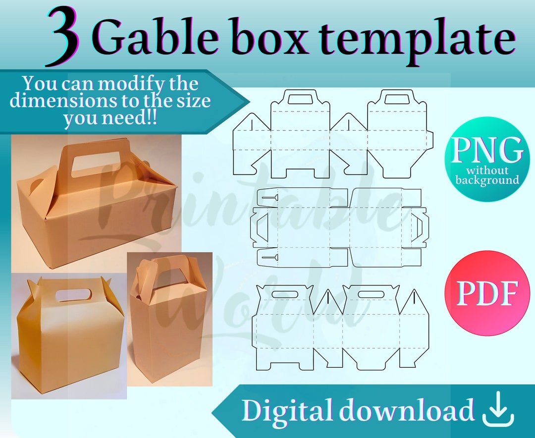 3 Gable Box Template, Gable Box Svg, Box Template, Gift Box , Gable Box ...