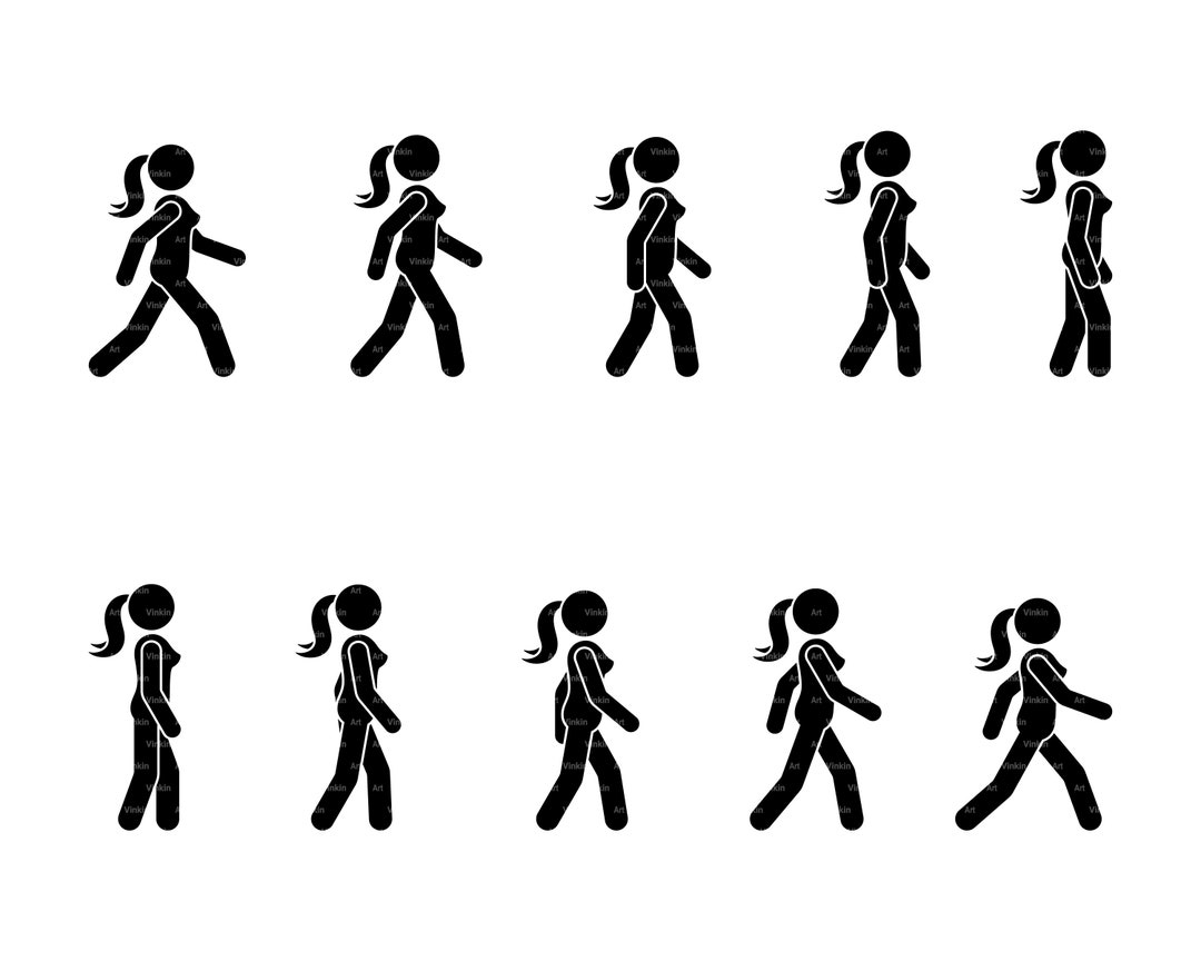 Walking Stick Figure Girl Woman Female Person People Move Step Walk ...