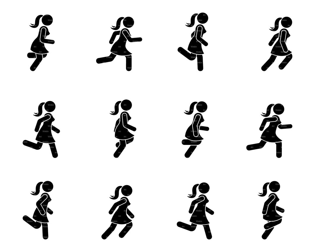 Running Stick Figure Woman Person People Move Walk Girl Run Sequence ...