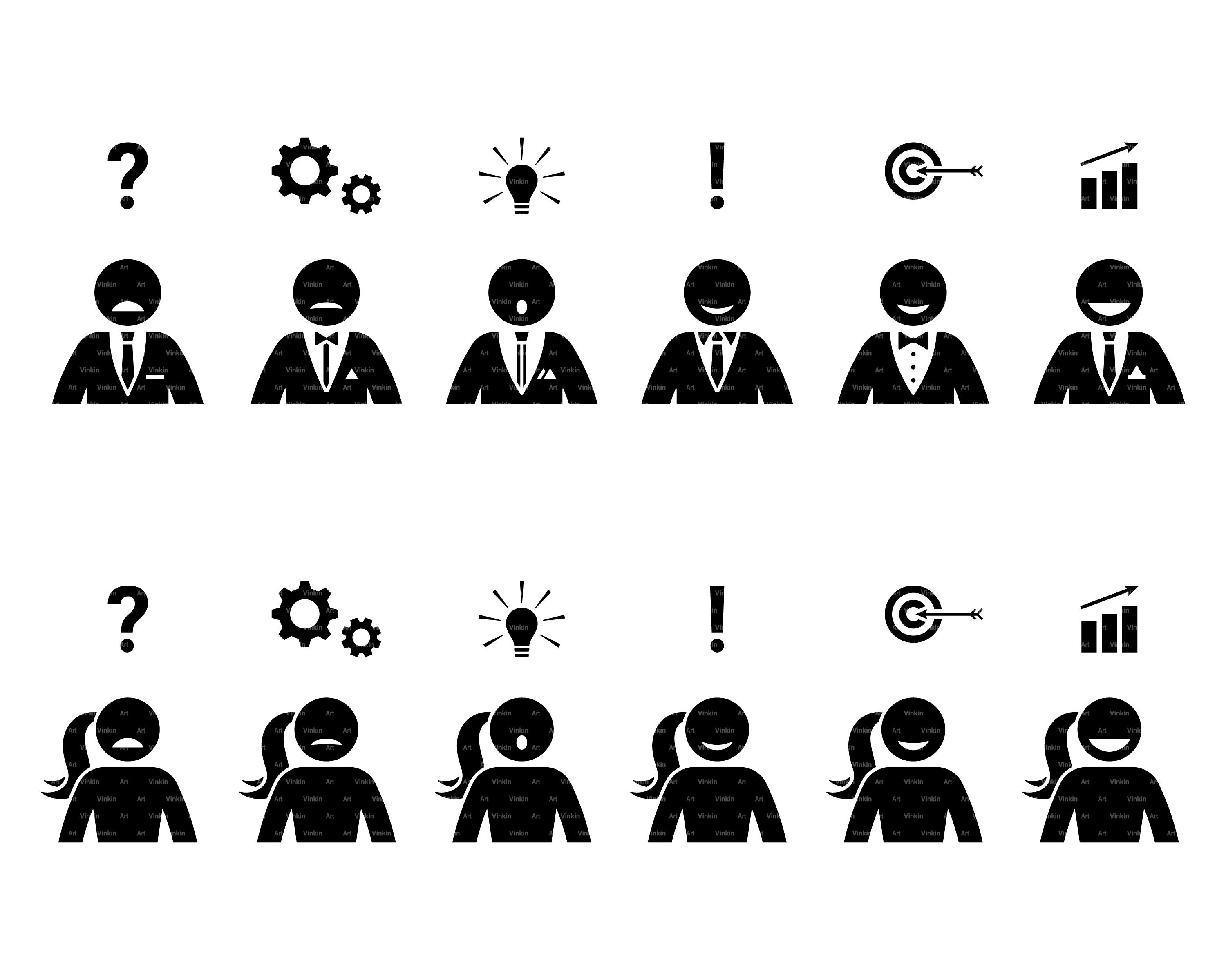 Stick Figure Man Woman Problem Solution Emoji Emoticon Face Mood Idea ...