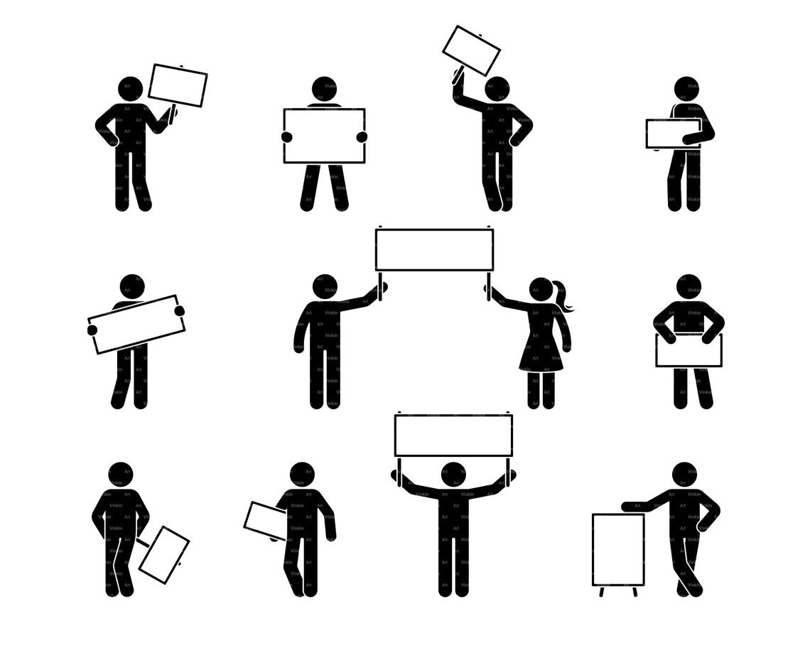 Stick Figure Man Person People Holding Empty Banner Board Frame Blank ...