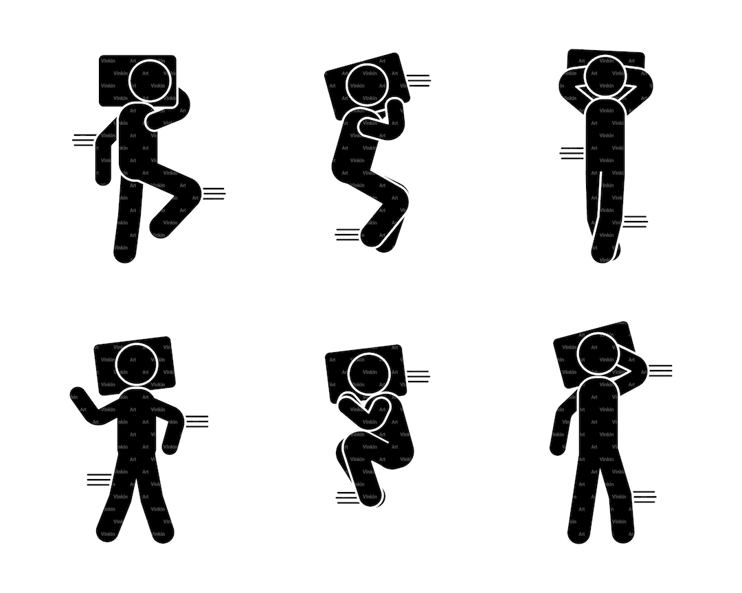 Stick Figure Man Sleeping Poses Lie on Pillow Side Back View Sleeping ...