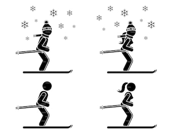 Winter Clip Art Stick Figure Man Woman Boy Girl Snowing Snowflakes ...