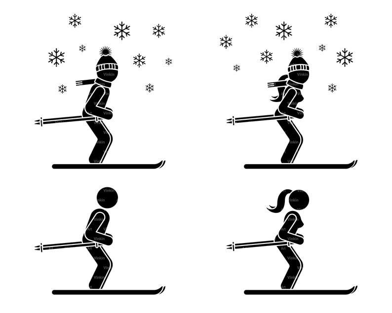 Winter Clip Art Skiing Stick Figure Couple Man Woman Boy Girl Snow ...
