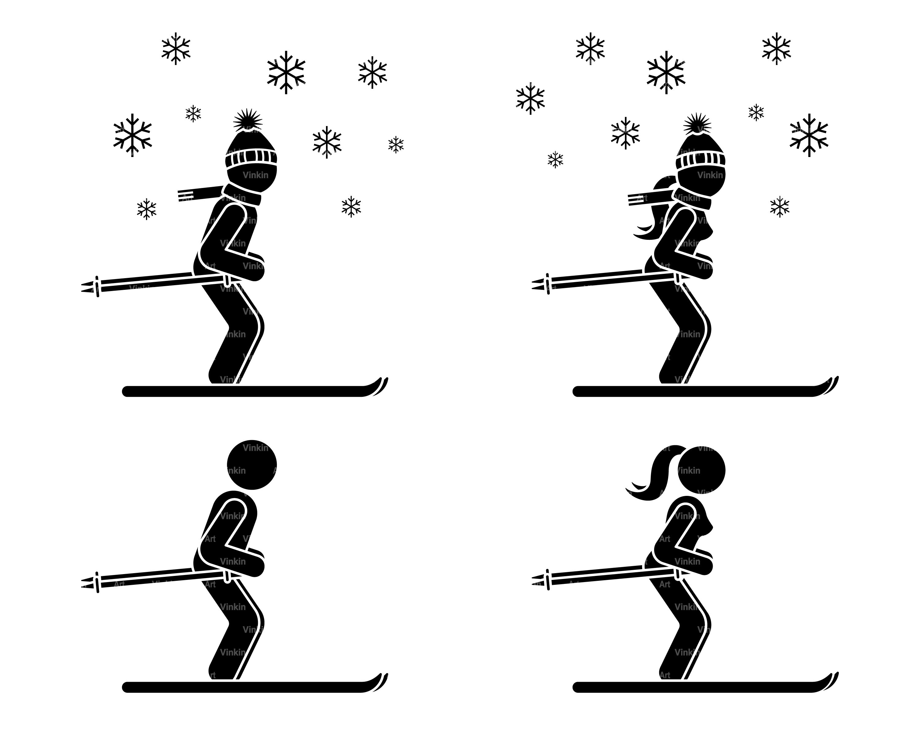 Winter Clip Art Skiing Stick Figure Couple Man Woman Boy Girl Snow ...