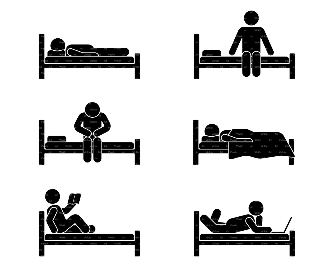 Morning Wake up Lie in Bed Sleep Dream Rest Stick Figure Man Read Book ...