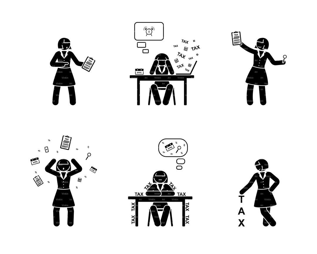Tax Season Stick Figure Woman People Tax Report Return Money Office ...