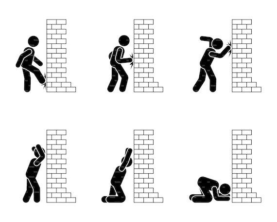 Stressed Stick Figure Man Hitting Brick Wall Beating Angry Man - Etsy