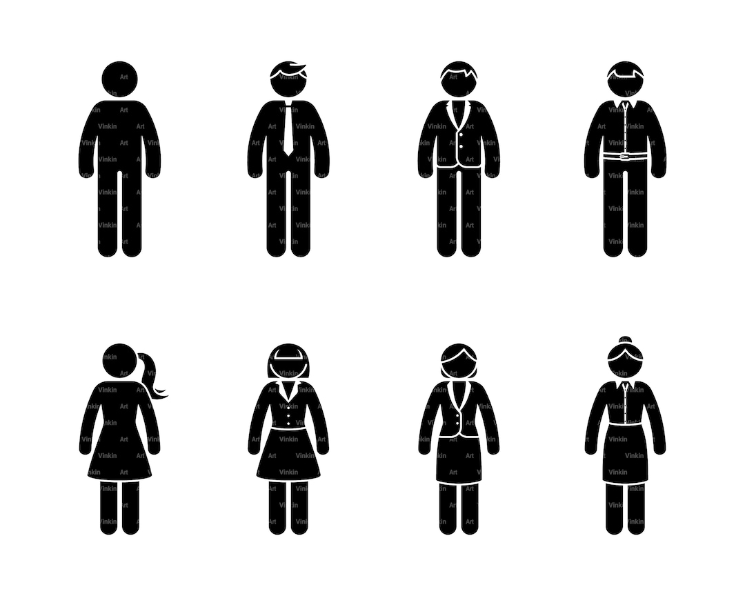 Business Man Woman People Standing Stick Figure Office Clothes Clothing ...