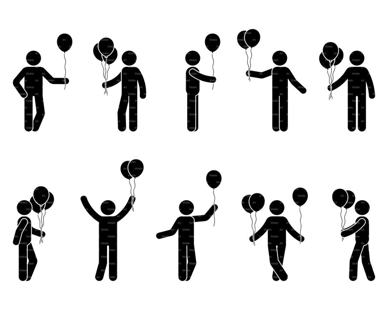 Balloon Clip Art Stick Figure Man Holding Air Balloon Silhouette ...