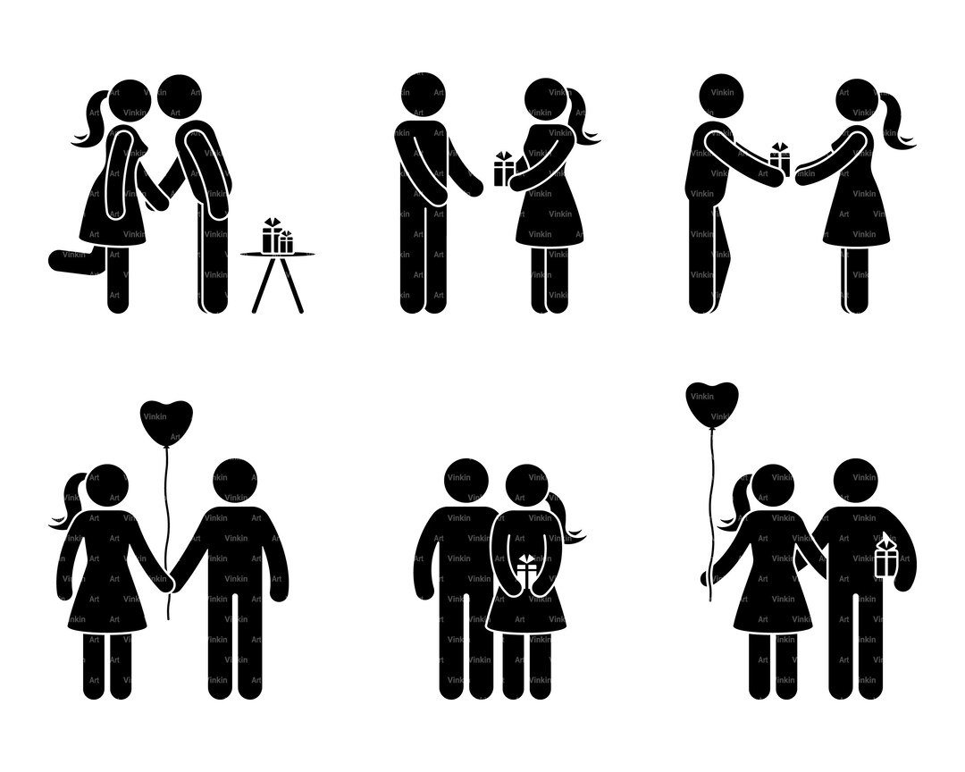Romantic Couple Dating Love Clip Art Stick Figure Man Woman Valentine ...
