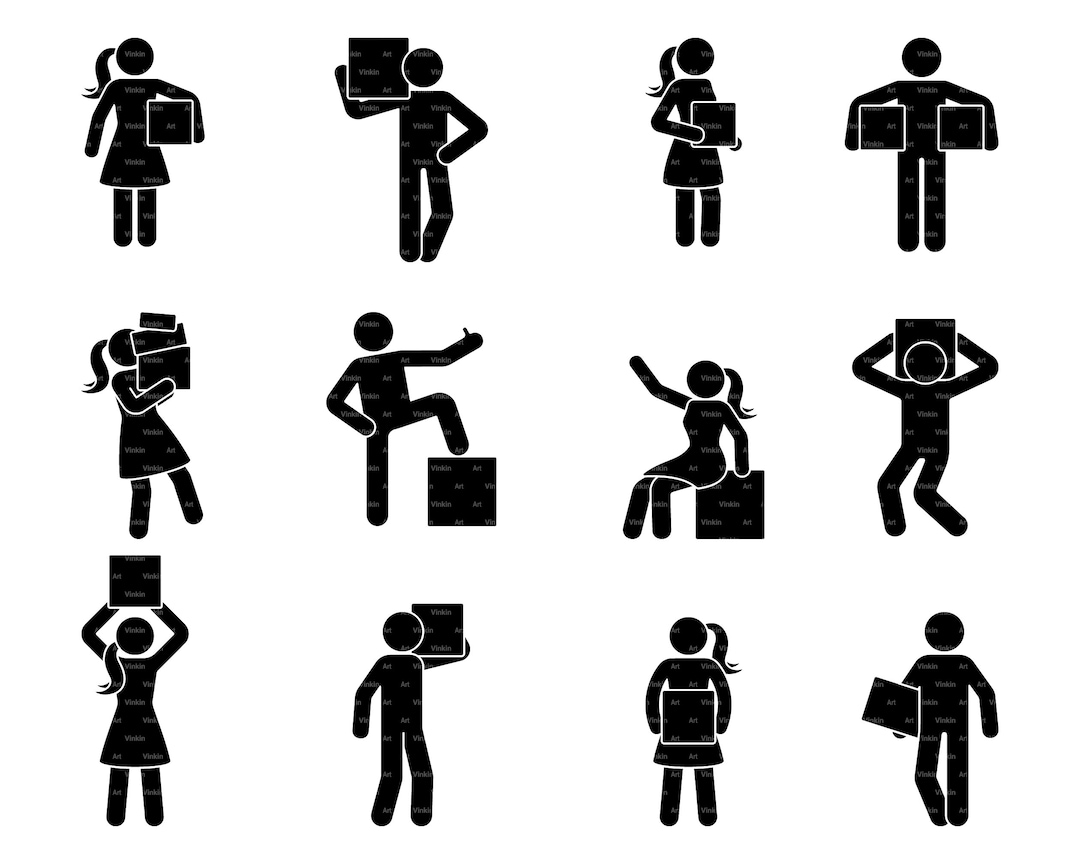 Carry Box Stick Figure Man Woman Mover Girl Pictogram Hold Remove Push ...