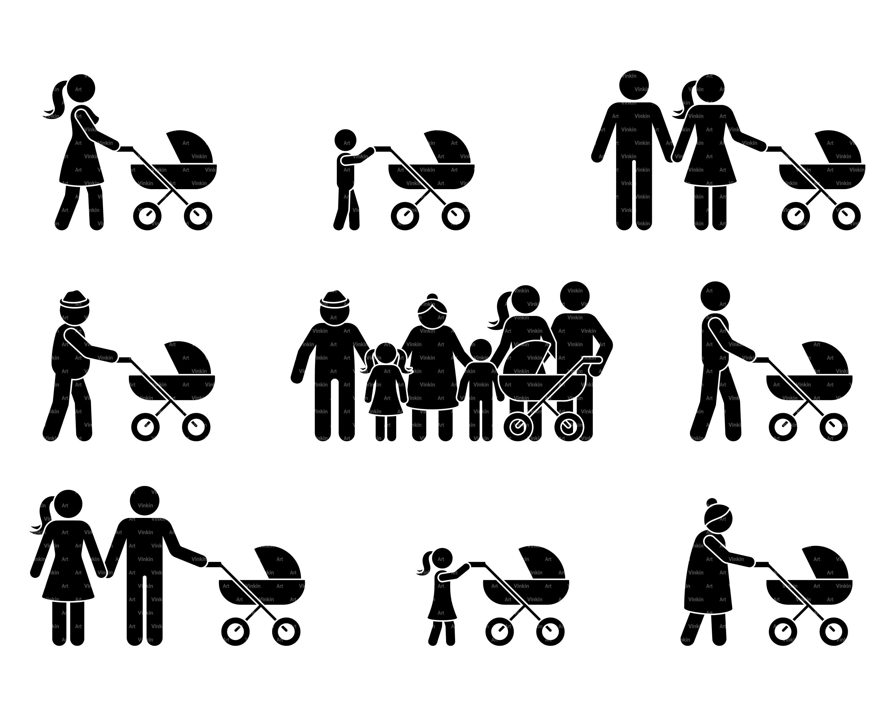 Stick Figure Family Man Woman Children Grandfather Grandmother Walking ...