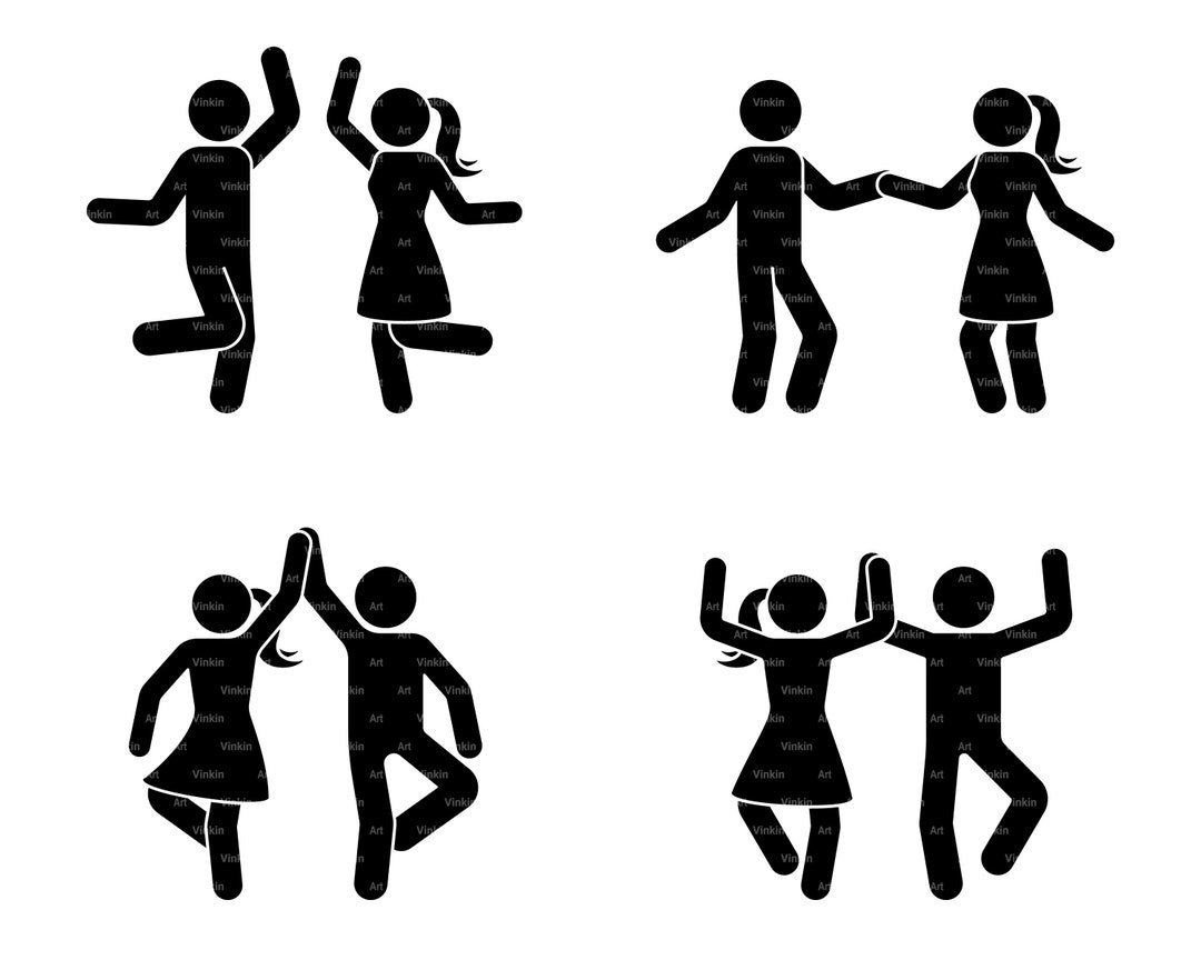 Dancing Stick Figure Man Woman Club Party Happy People Dance Couple ...