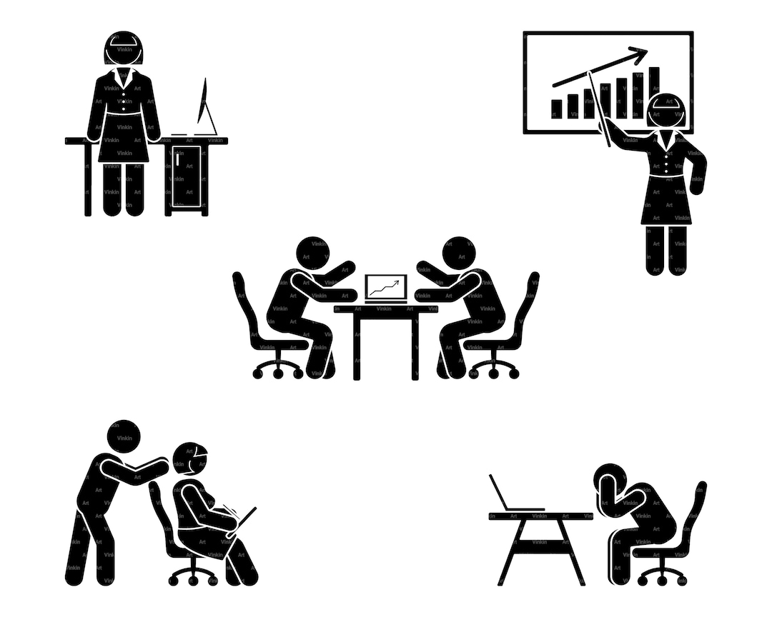 Office Stick Figure Man Woman Work Job Teamwork Meeting Employee ...