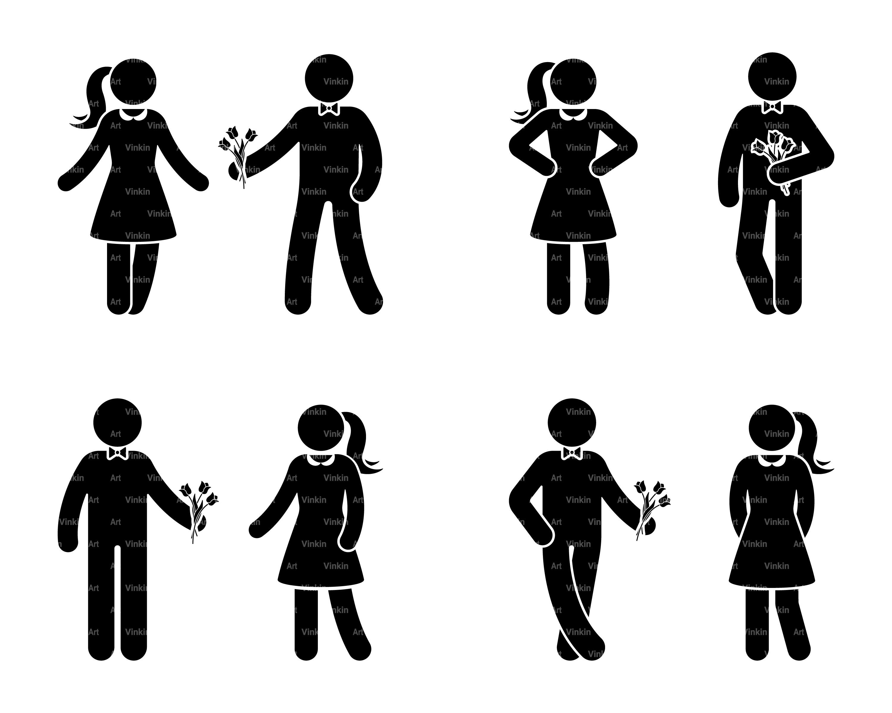 Stick Figure Man Give Flowers Woman Couple in Love on a Date Boy Girl ...