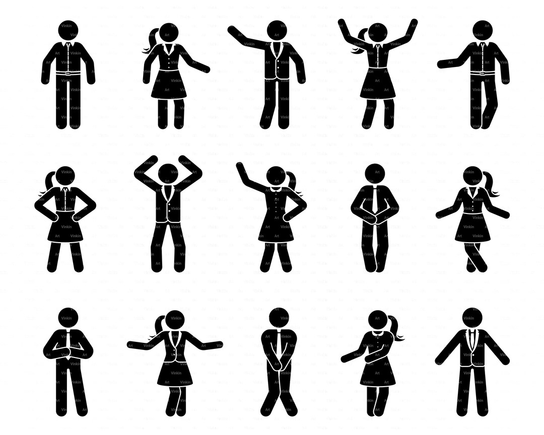 Stick Figure Business Man Woman Standing Office Worker Formal Casual ...