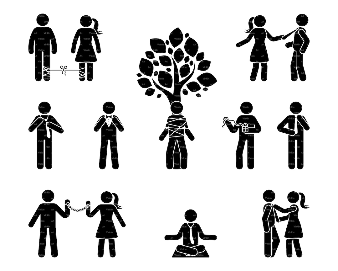 Stick Figure Man Woman Connected Tied up Bound Trapped Stressed ...