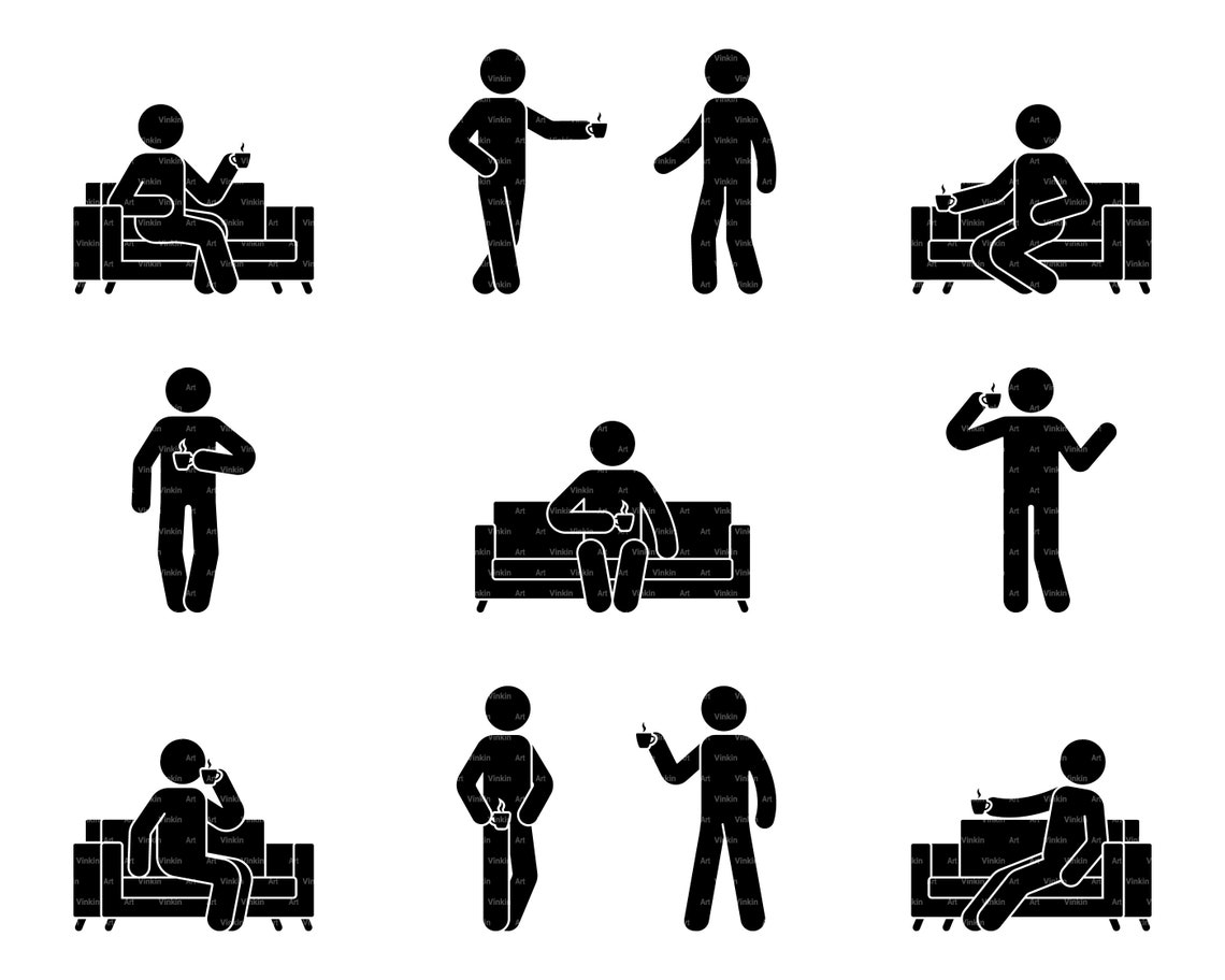 Stick Figure Drink Coffee Tea Cup of Coffee Man Person People Sit on ...