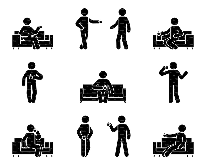 Stick Figure Drink Coffee Tea Cup of Coffee Man Person People Sit on ...