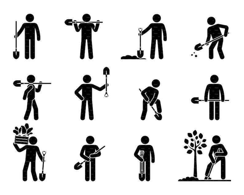 Stick Figure Man Digging Soil Shovel Spade Garden Harvest Stickman ...