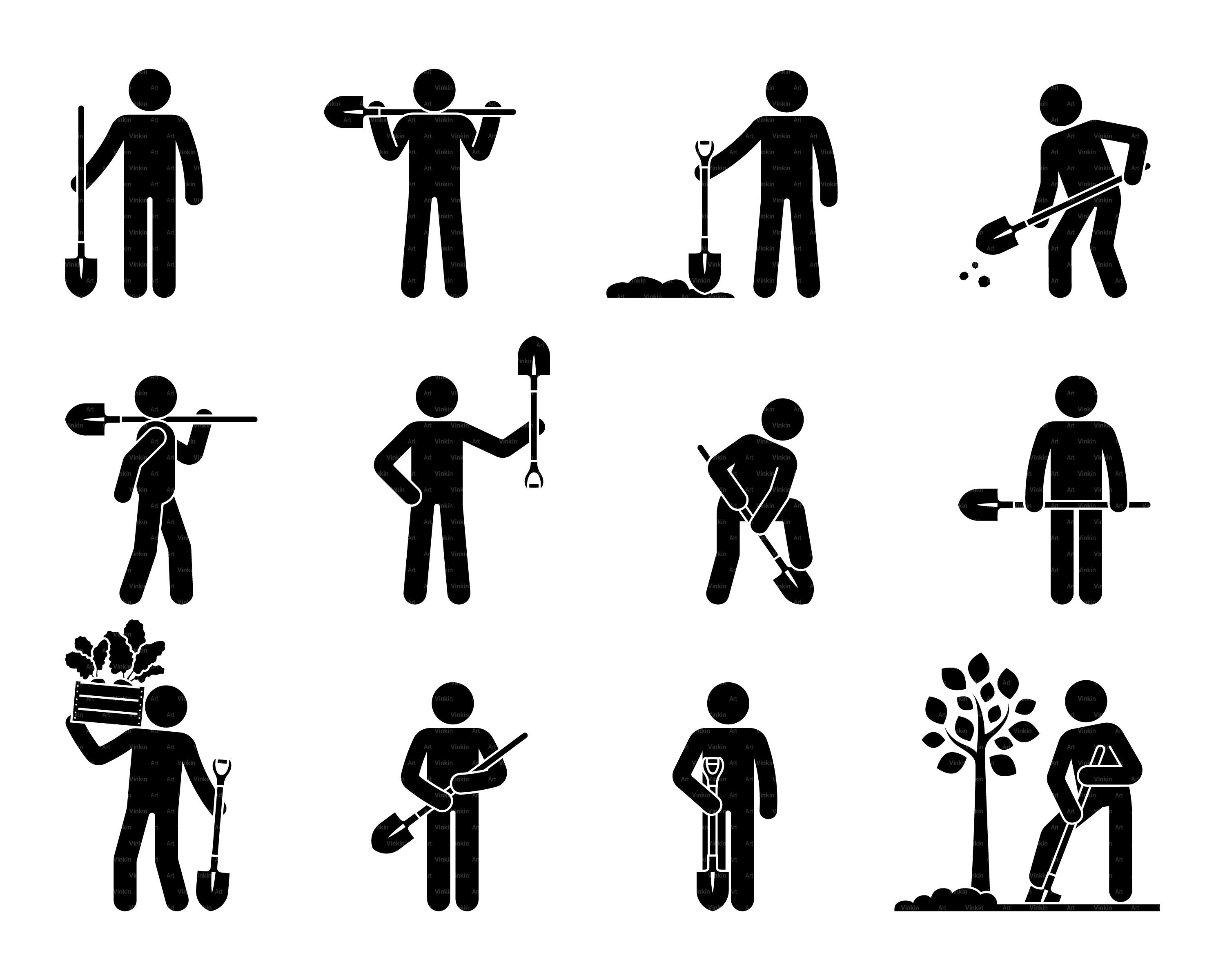 Stick Figure Man Digging Soil Shovel Spade Garden Harvest Stickman ...