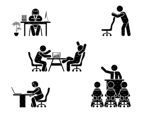 Office Workers Stick Figure Man Woman Speaker Meeting Work - Etsy