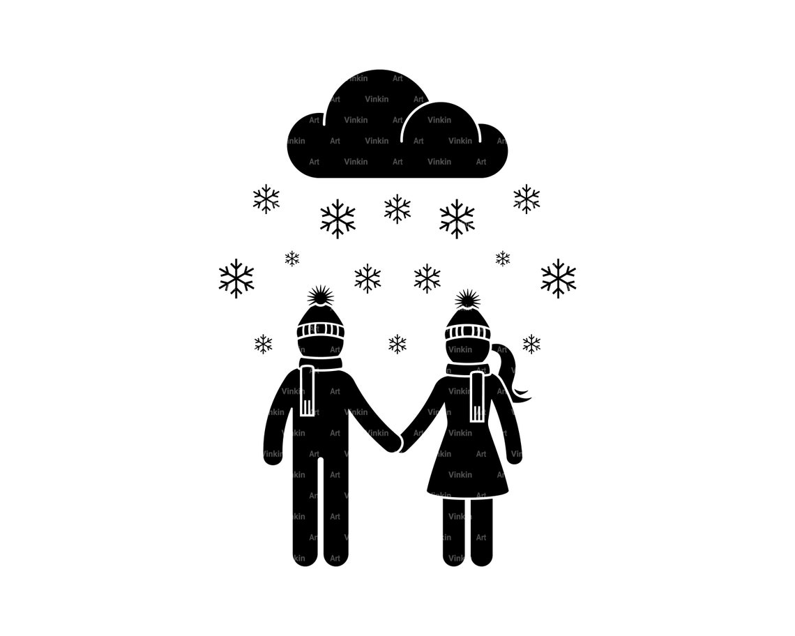 Winter Clip Art Stick Figure Man Woman Boy Girl Snowing Snowflakes ...