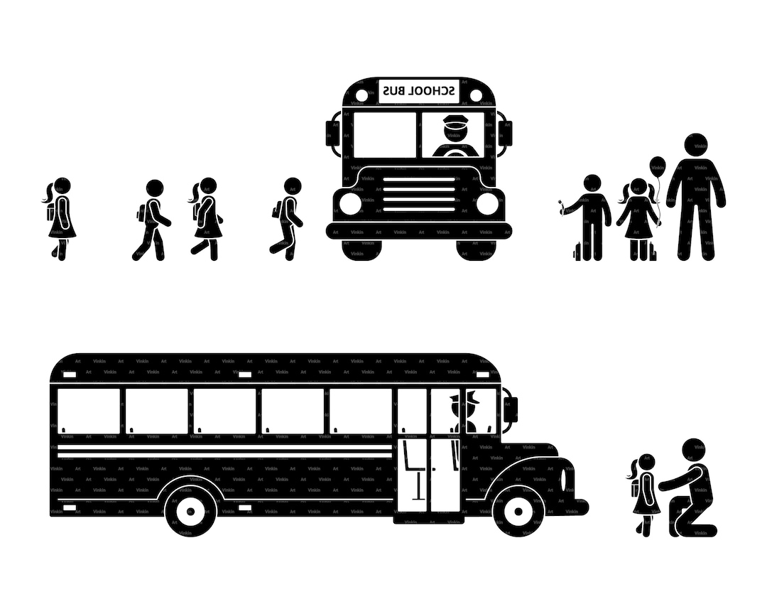 Back to School Stick Figure Kids Children Boy Girl Parents Drop off ...