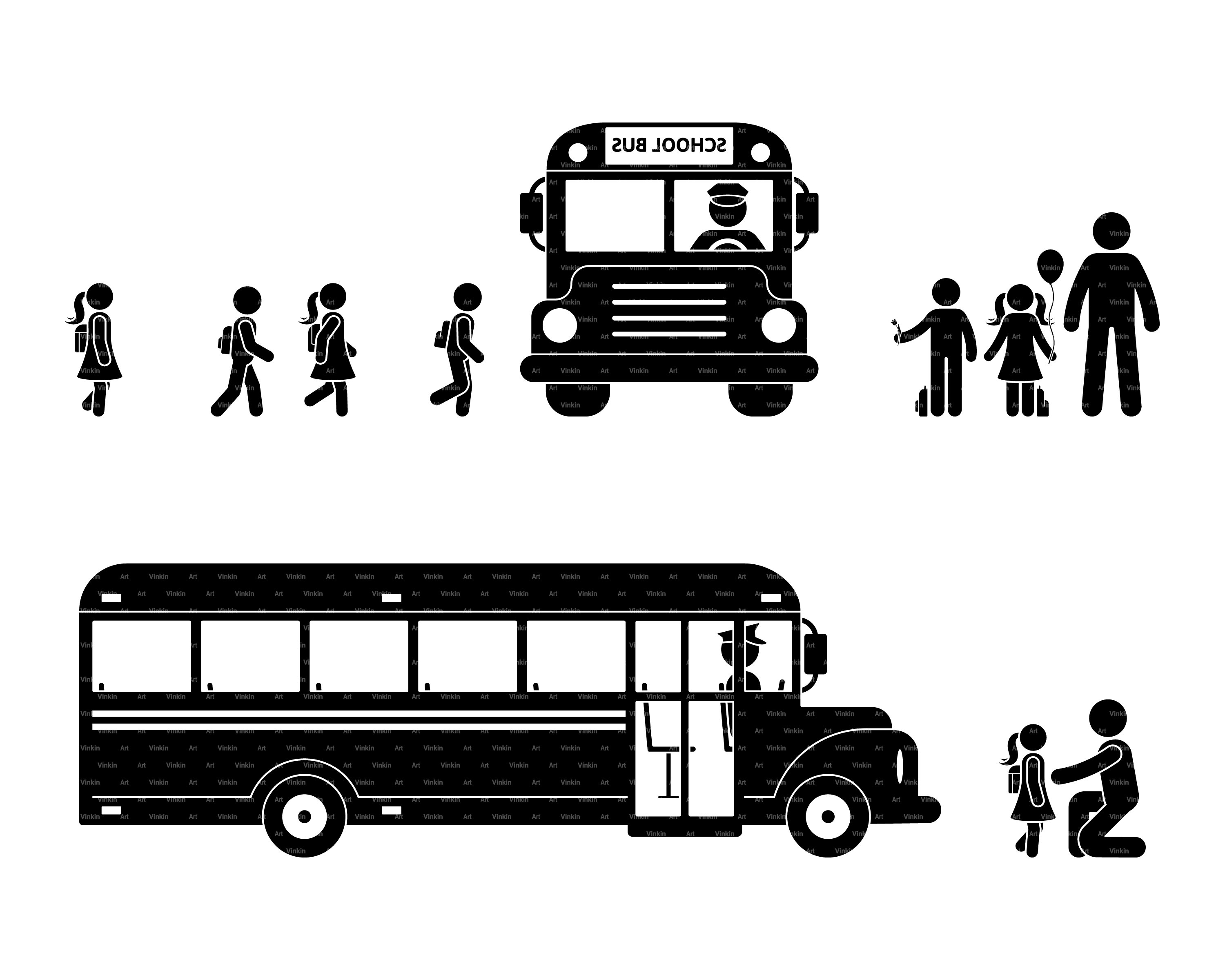 Back to School Stick Figure Kids Children Boy Girl Parents Drop off ...