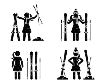 Ski Skiing Skier Woman Winter Sports Snow Stick Figure Man People ...