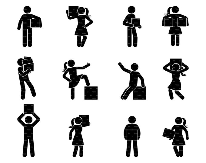 Carry Box Stick Figure Man Woman Pictograms Hold Remove Push - Etsy