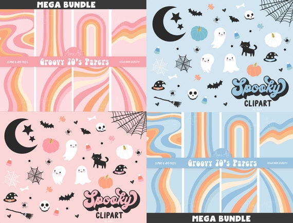 Halloween Clipart Ghost Cat Spider Web Moon Witch Skeleton - Etsy