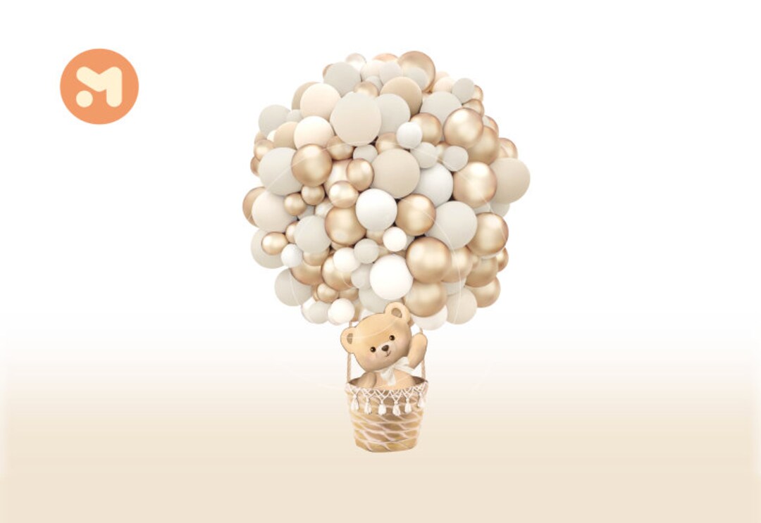 Hot Air Balloon Neutral Colors Teddy Bear Baby Shower Clipart Images ...