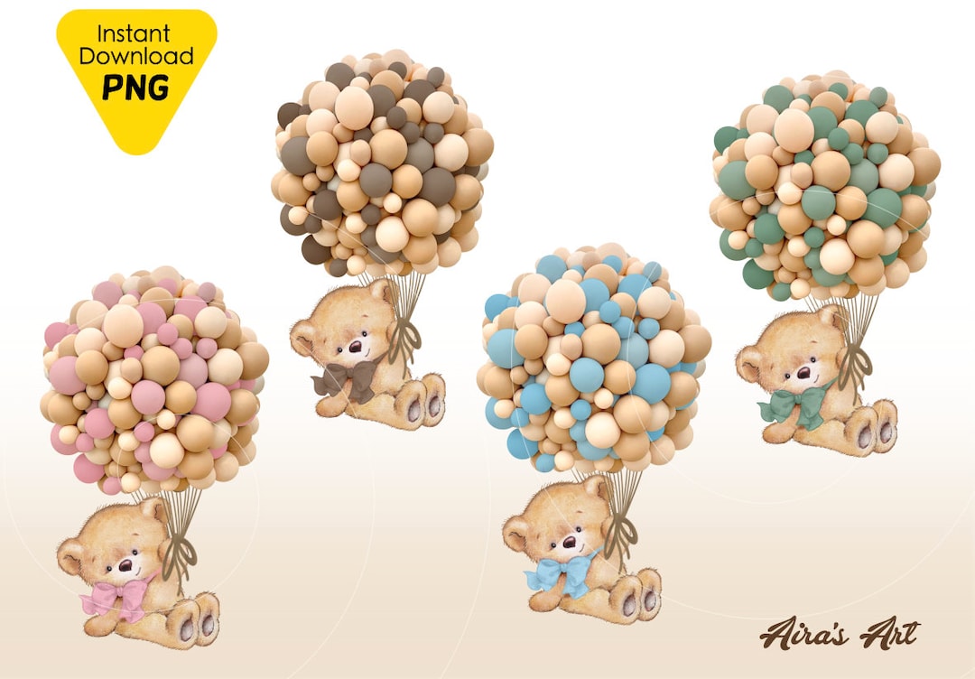 Bundle Hot Air Balloon Neutral Colors Teddy Bear Baby Shower Clipart ...
