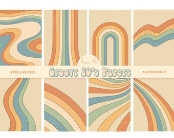 Retro Groovy Paper Patterns Pastel Digital Paper Scrapbook Digital ...