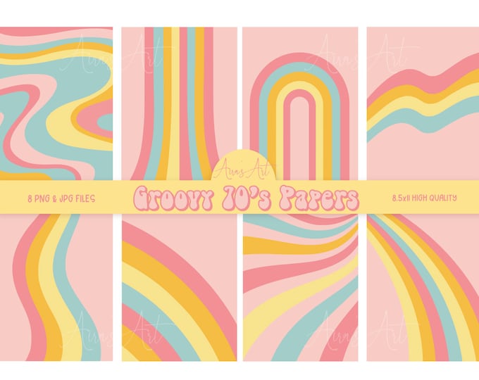 Retro Groovy Paper Patterns Sun Rays Digital Paper Scrapbook - Etsy