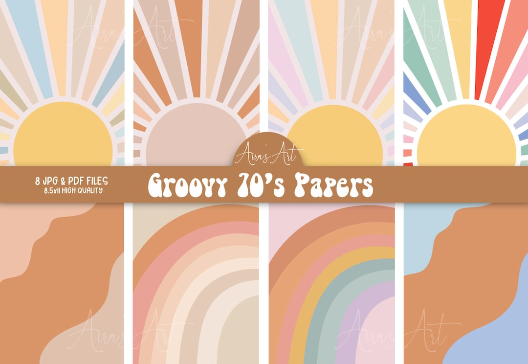 Retro Groovy Paper Patterns Sun Rays Digital Paper Scrapbook Digital ...