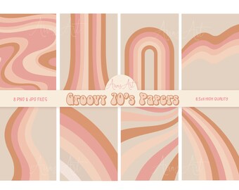 Retro Groovy Paper Patterns Sun Rays Digital Paper Scrapbook Digital ...