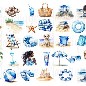 Watercolor Summer Beach Clipart Set, Tropical Boho Digital Files ...