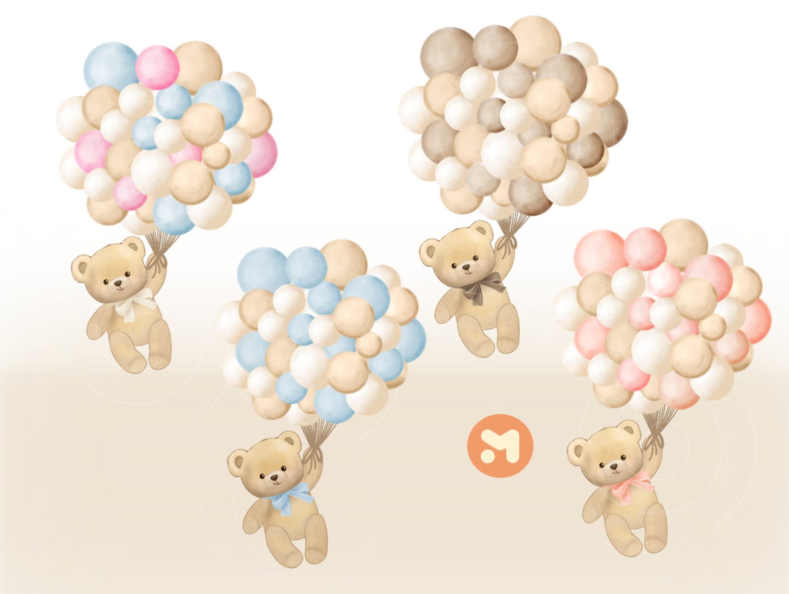 Bundle Hot Air Balloon Neutral Colors Teddy Bear Baby Shower - Etsy