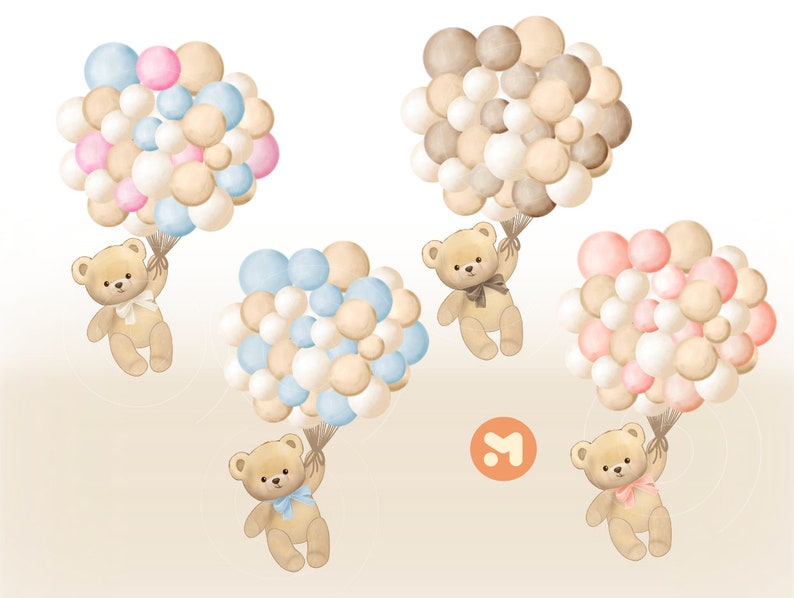 Bundle Hot Air Balloon Neutral Colors Teddy Bear Baby Shower Clipart ...