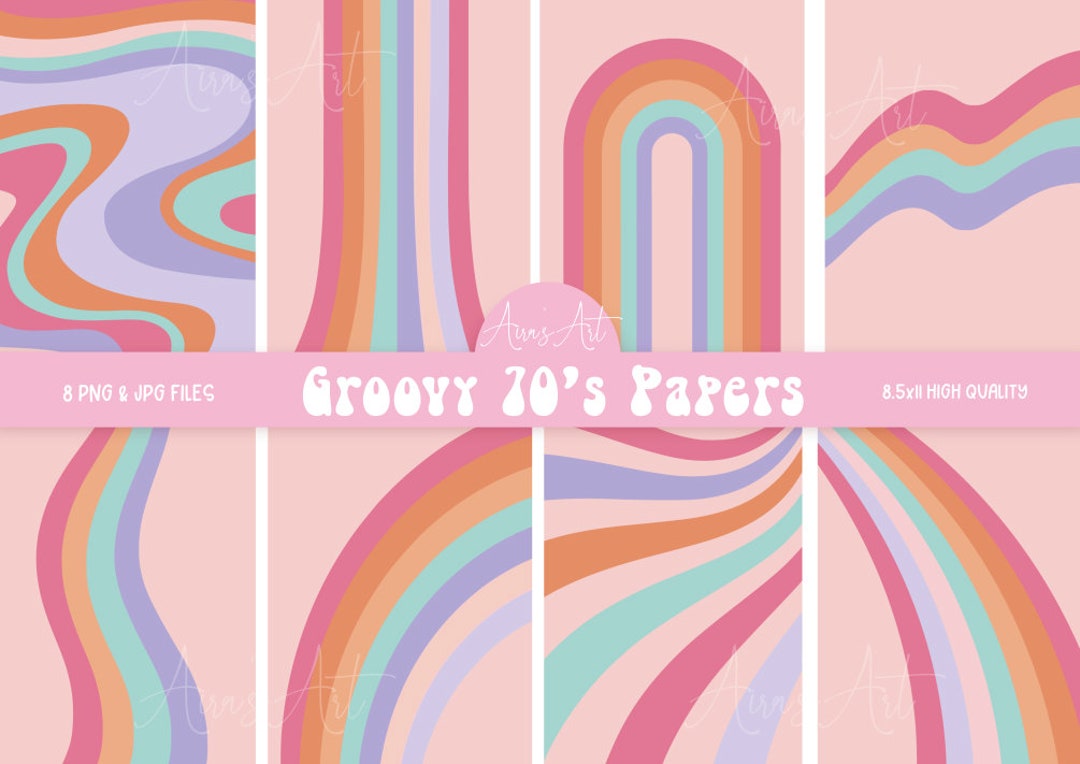 Retro Groovy Paper Patterns Pastel Digital Paper Scrapbook Digital ...